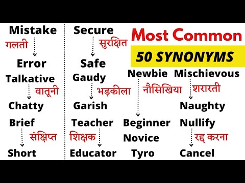 Most Common Synonyms Words in English and Hindi | पर्यायवाची शब्द | English Vocabulary