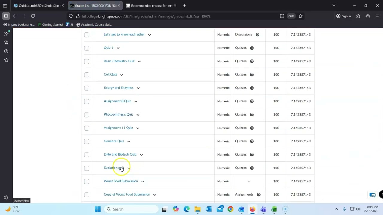 Deleting assignments from the gradebook in BrightSpace
