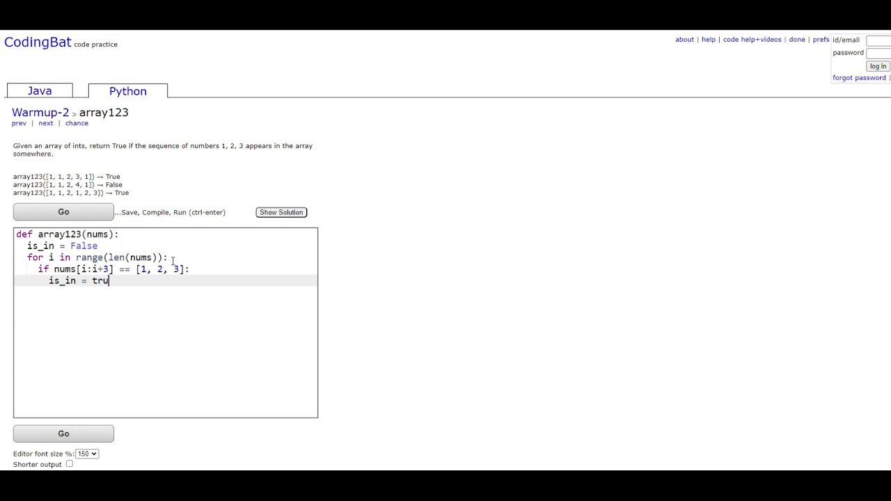 Warmup-2 (array123) Python Tutorial || Codingbat.com