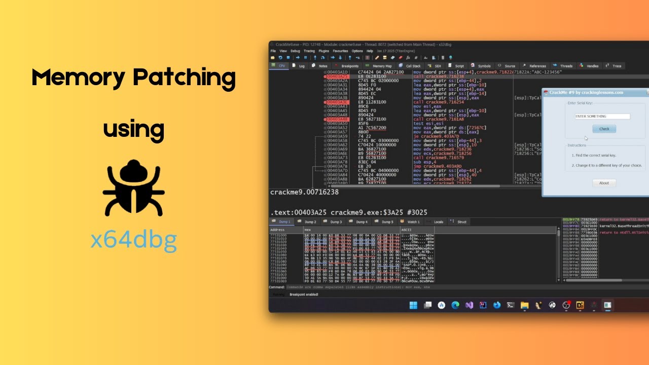 x64dbg Memory Patching Tutorial | Beginner Guide: Breakpoints, Memory Patching & Cracking Basics