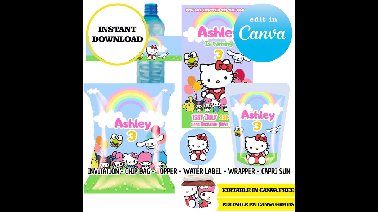 Hello Kitty, editable template, Canva - #hellokitty #hellokittychannel #hellokittyaddict