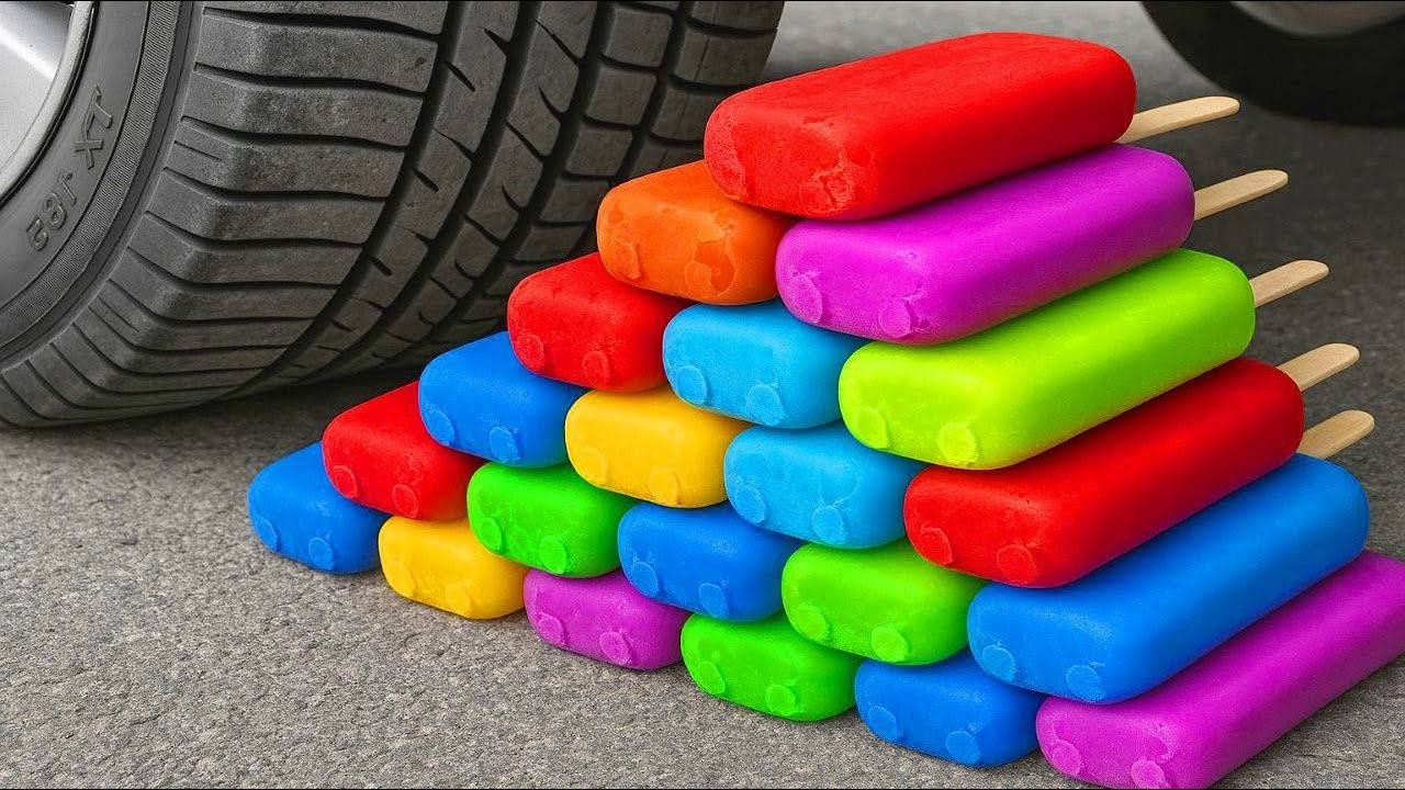 Crushing Experiments! &Car vs Crunchy Rainbow Giant Sline Balloons & Soft Things By Car