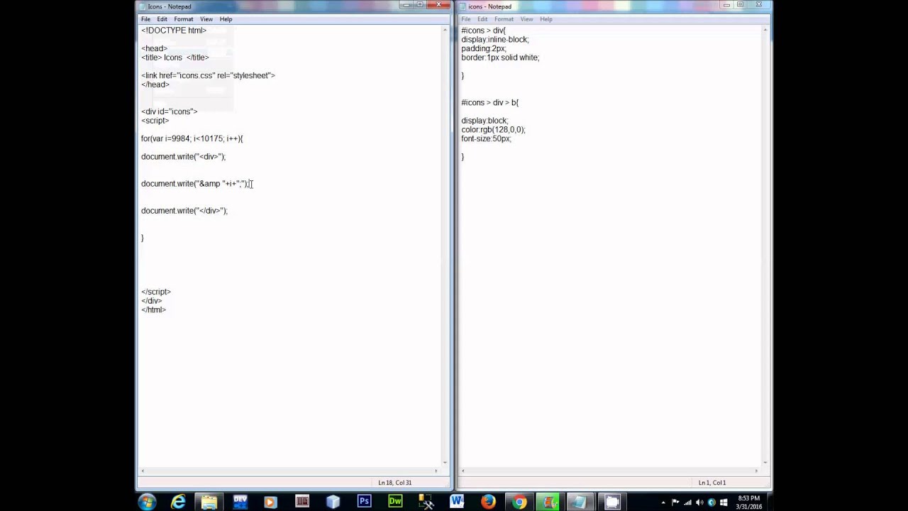 JavaScript Flat Icons Html Code Symbols