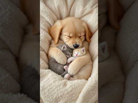 Adorable Nap Time: Puppy Cuddles Two Tiny Kittens! π±πΆβ€οΈ