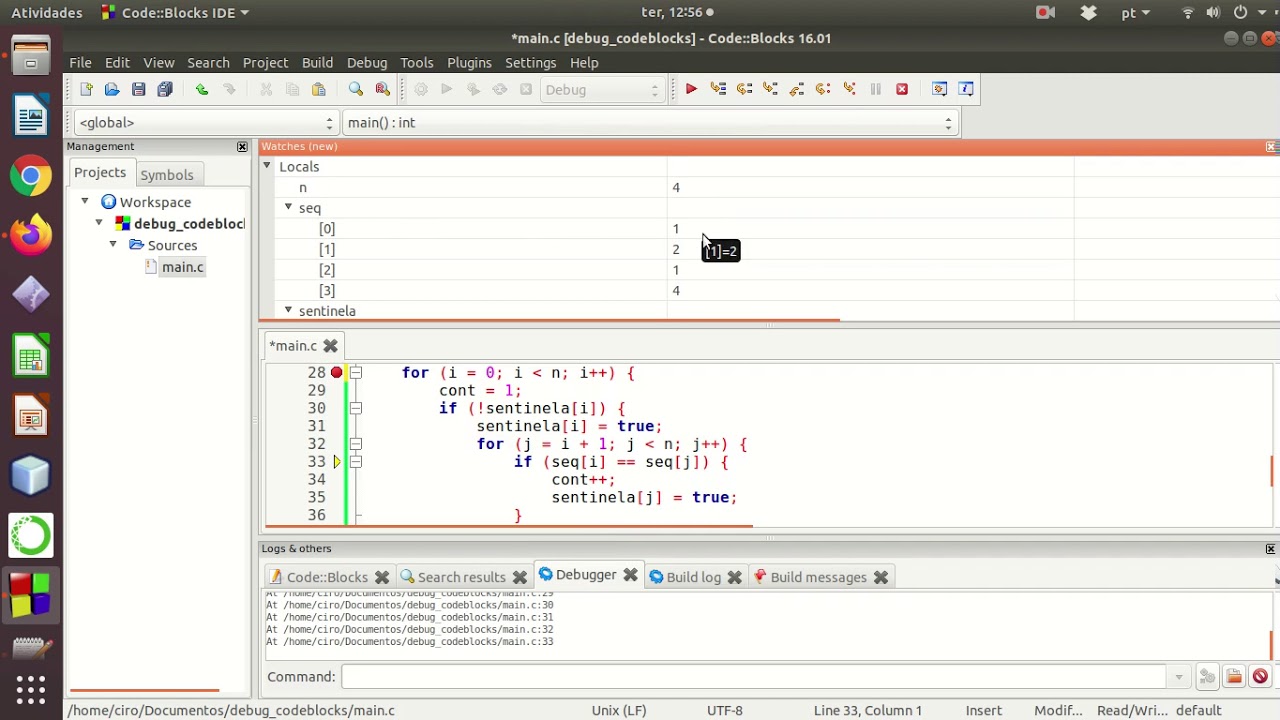 Debug no CodeBlocks (Linux)