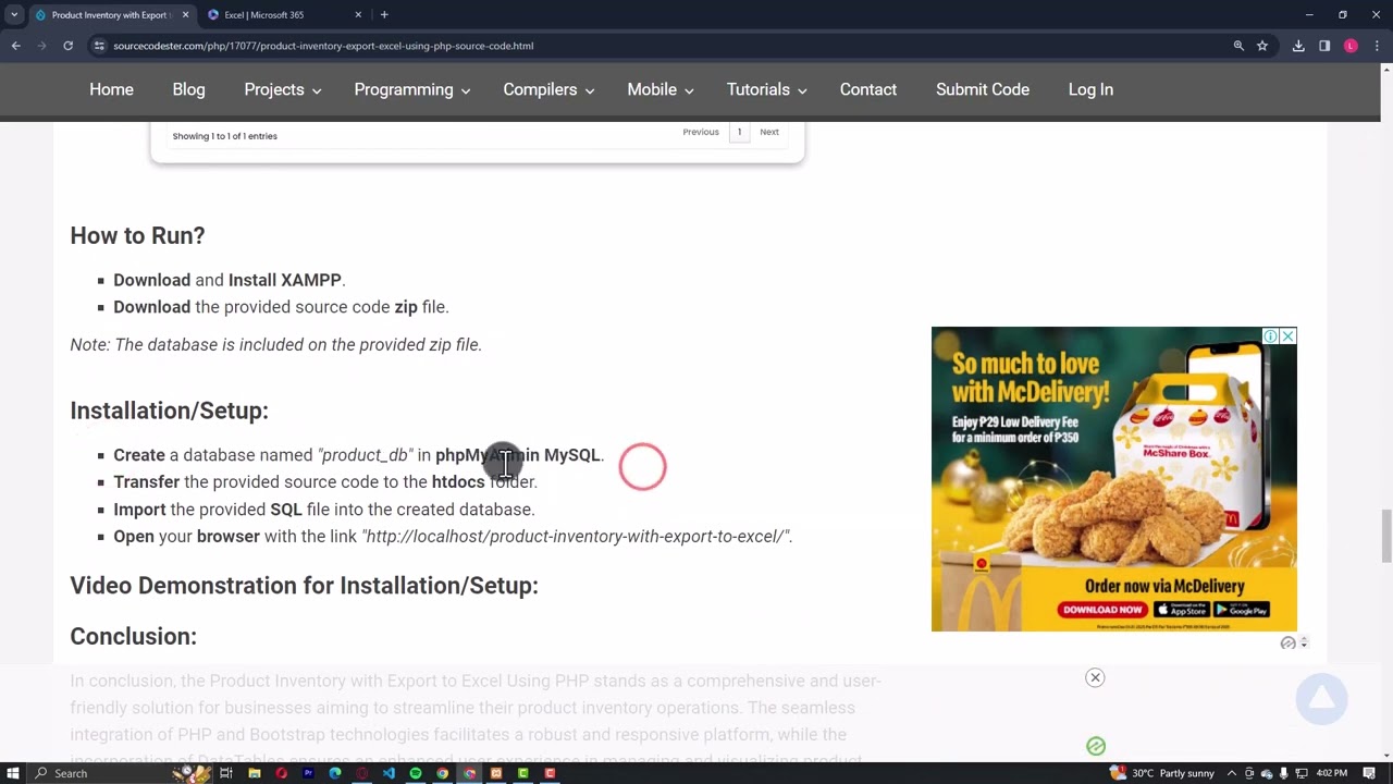 Product Inventory with Export to Excel Using PHP and MySQL
