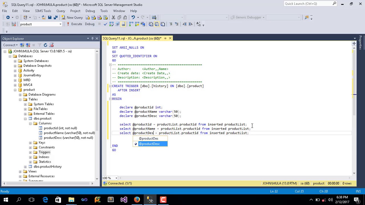 How to Create Insert Trigger Using SQL Server