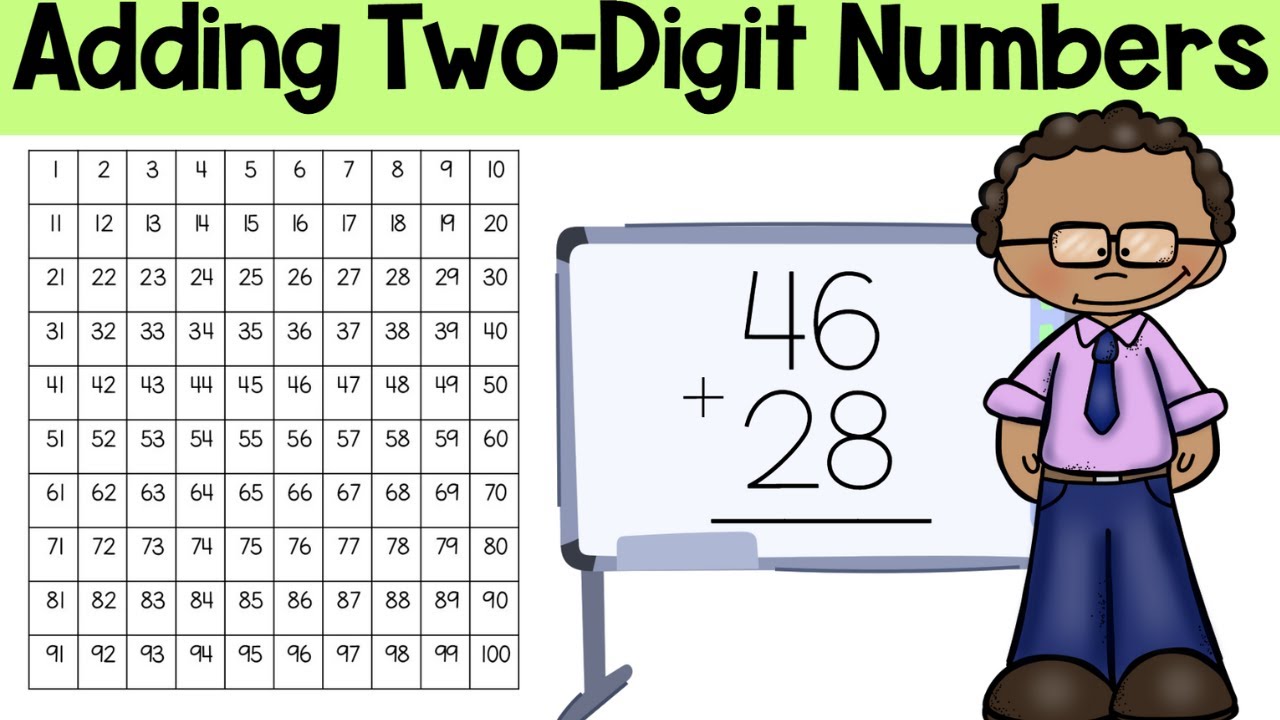 First Grade Math | Adding Two-Digit Numbers with Regrouping | Place Value & Hundreds Chart Strategy