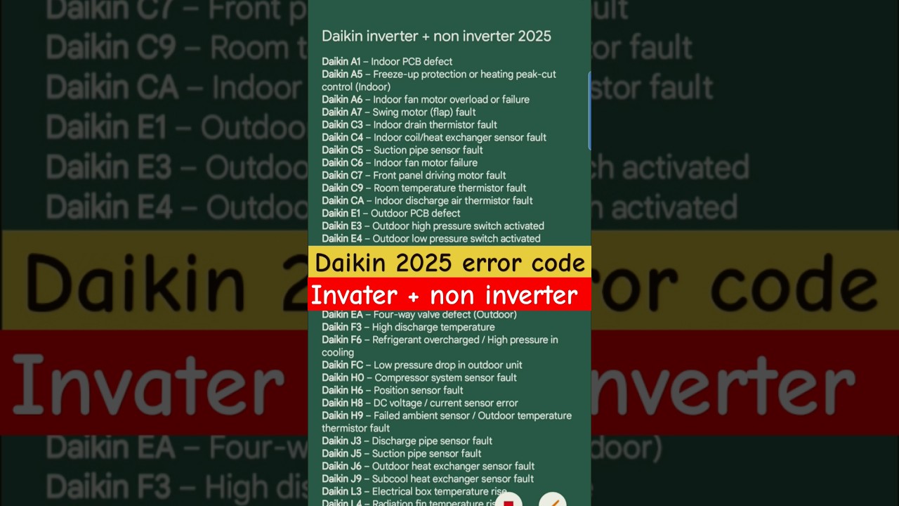 Daikin inverter + non inverter ac all error code #coding #hvac #error #code #airconditioner