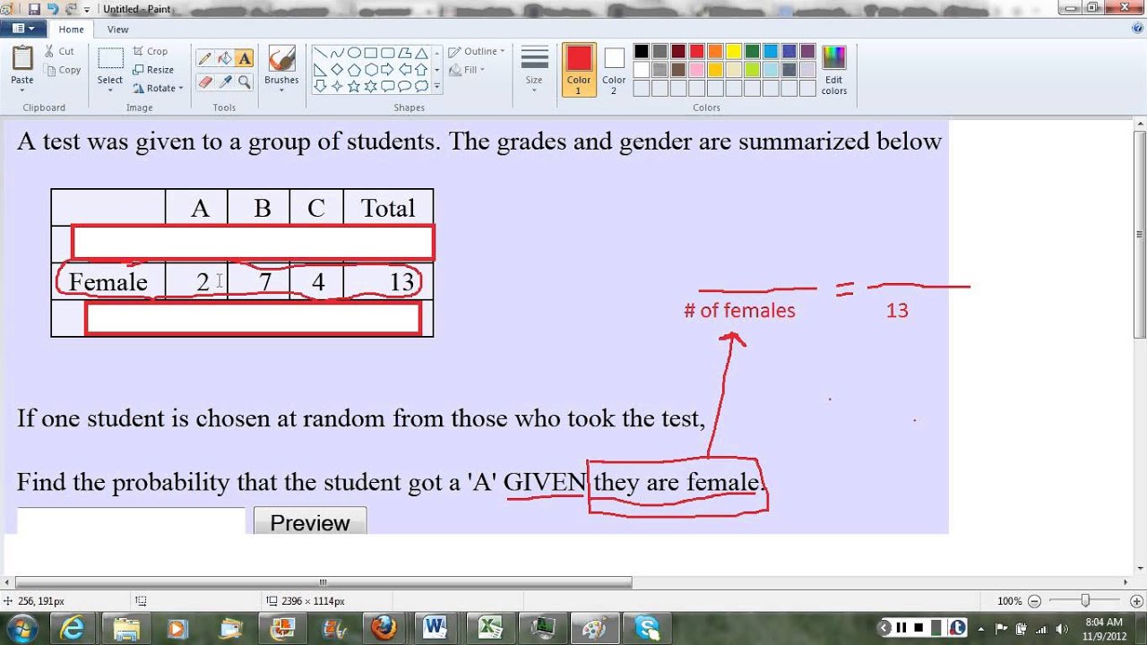 Basic GIVEN (conditional) probability, from table - given a row