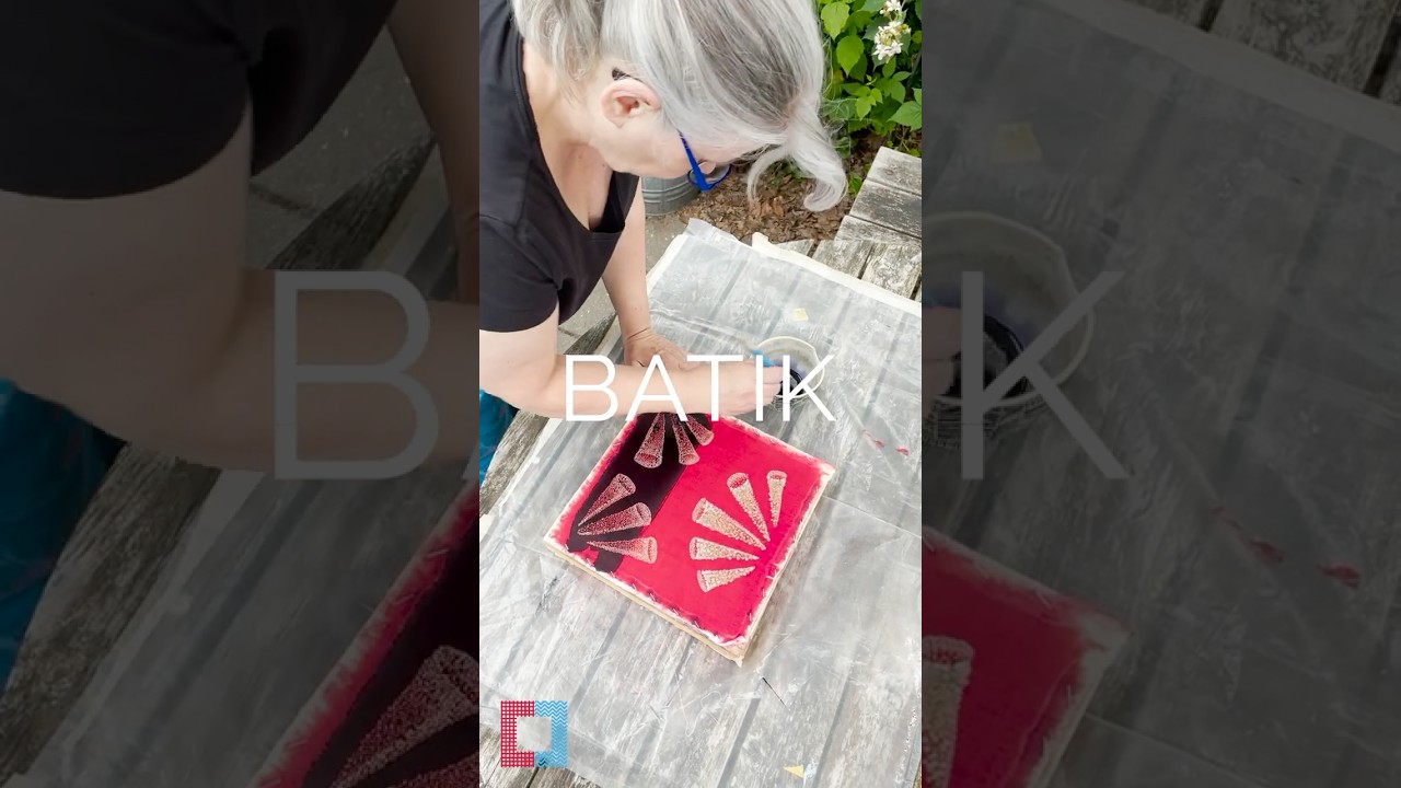 Modern Batik a slow and unforgiving process. Build up with dots in different colour layers