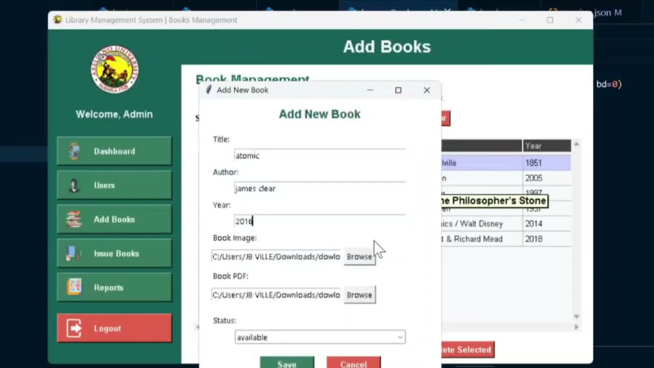 Books Admin - Library System (Python Tkinter & SQLITE - Desktop App Demo)