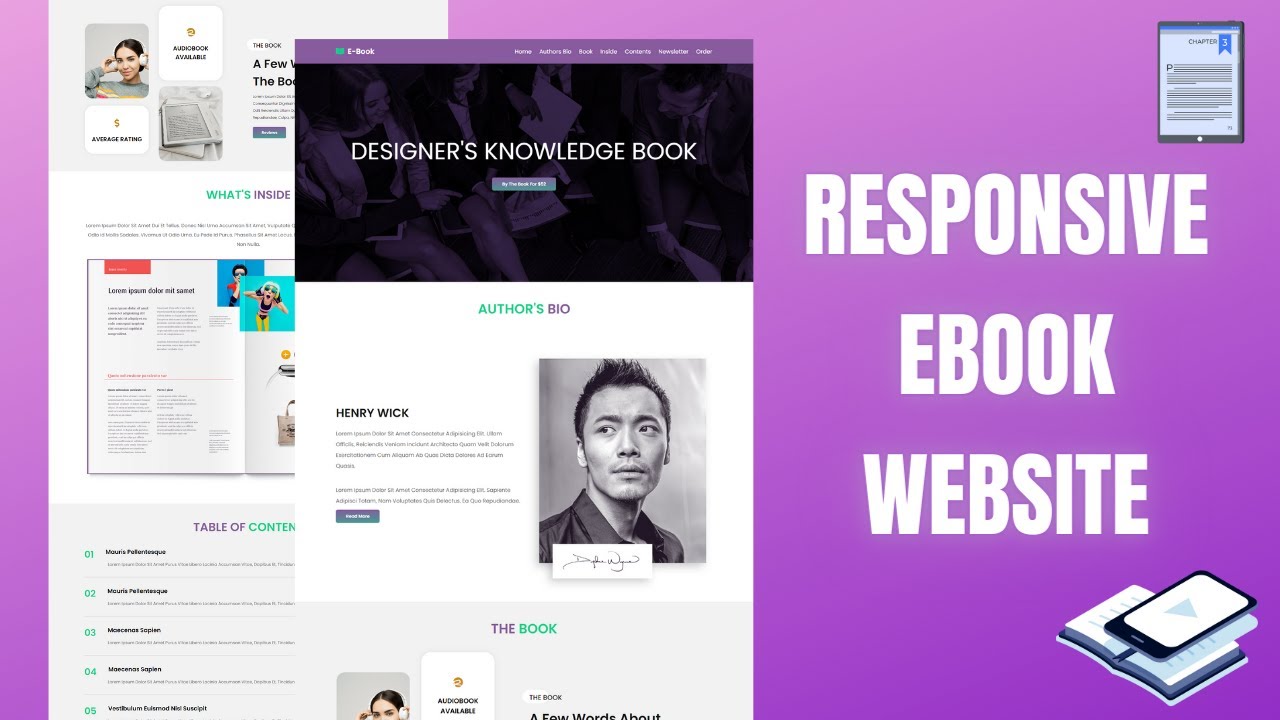 Create A Responsive E-Book Website Design Using HTML - CSS - JAVASCRIPT