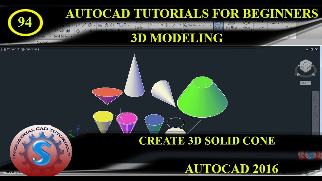 HOW TO CREATE 3D SOLID CONES || BASIC TUTORIALS FOR BEGINNERS || AUTO CAD 2016