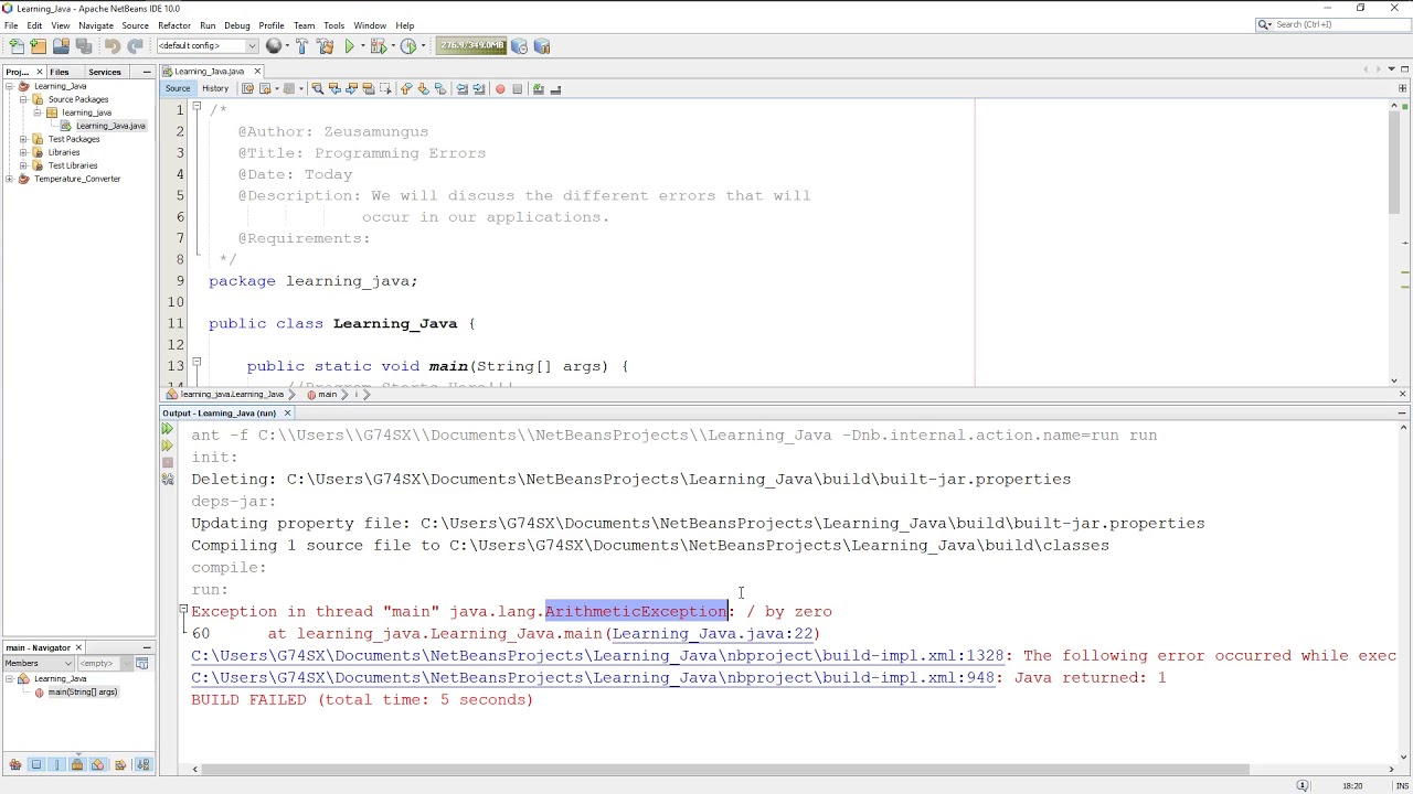 LEARNING JAVA: Runtime Error
