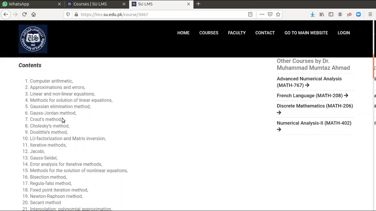 Numerical Analysis-I Course contents