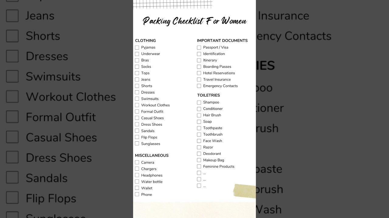 Travel  packing Checklist for Women