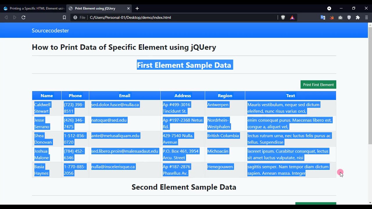Printing a Specific HTML Element using jQuery Tutorial