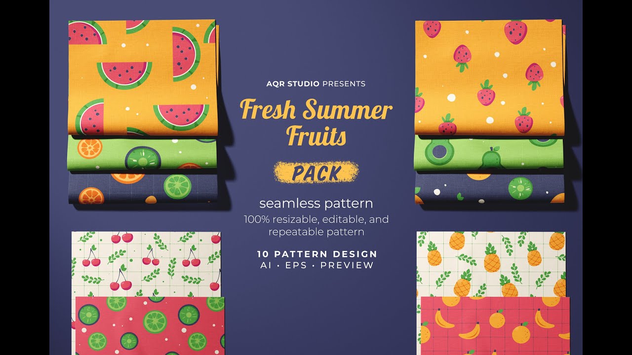Fresh Summer Fruits Seamless Pattern - Vector Ilustration Timelapse