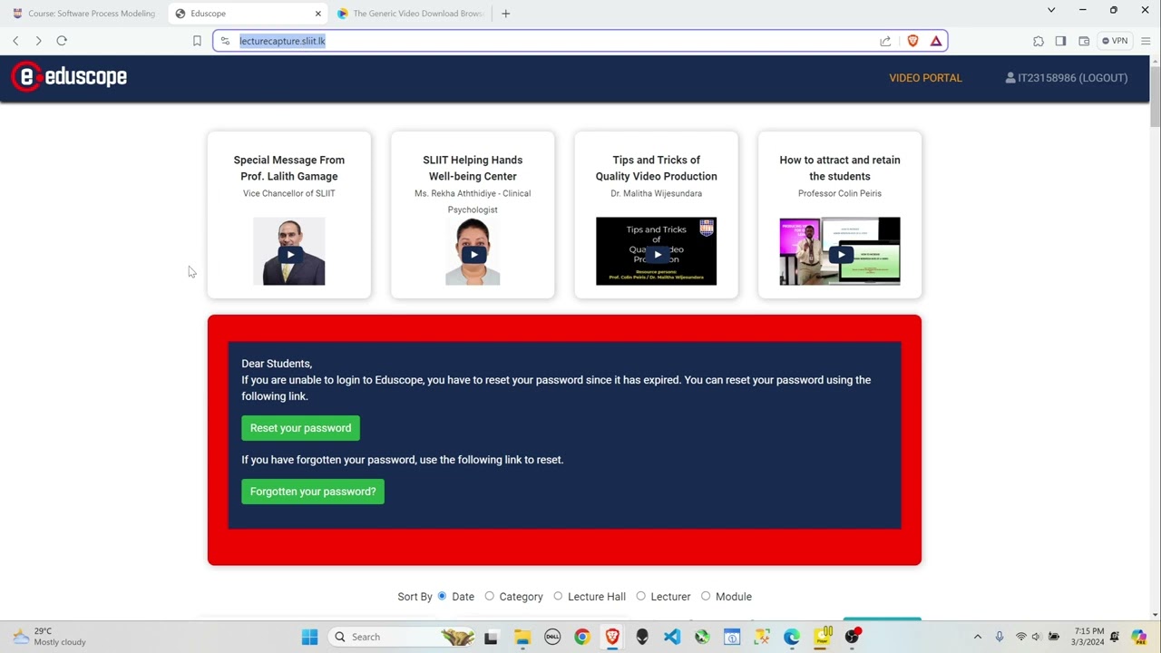 How to find lecture recording from Eduscope and download them | SLIIT