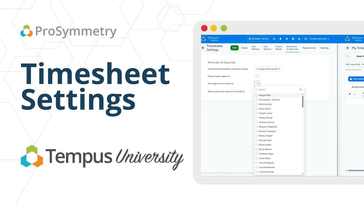 Tempus Resource Configuration: Timesheet Settings
