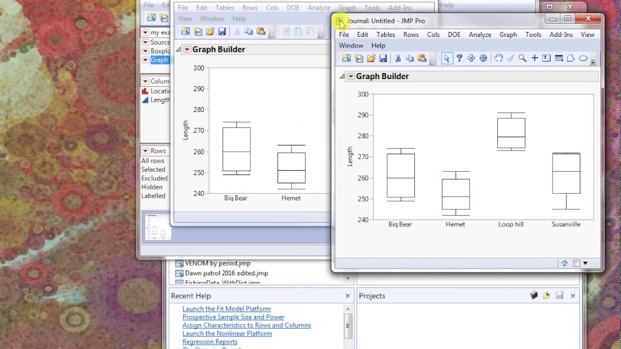 Saving work in JMP using a journal and the data table.