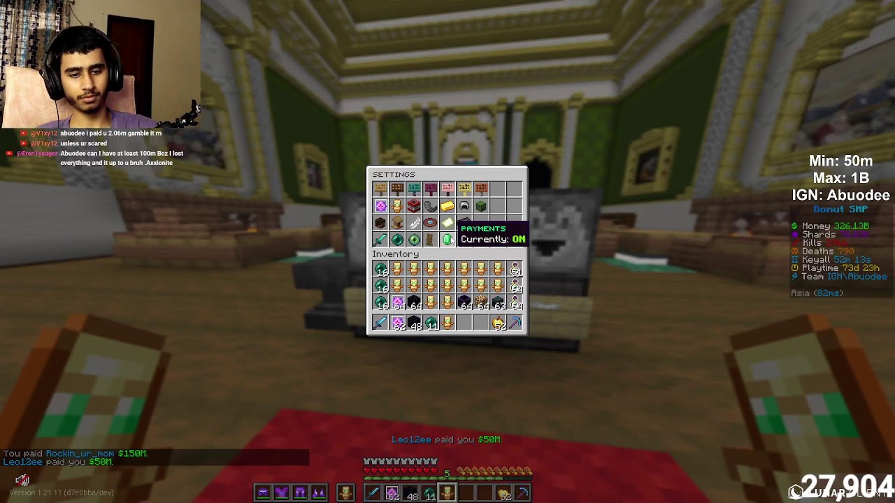 400m 💸 Per Tp | 10B Ld Later | 250m daily giveaways in discord | Wagering & PVPing | Donut SMP Live