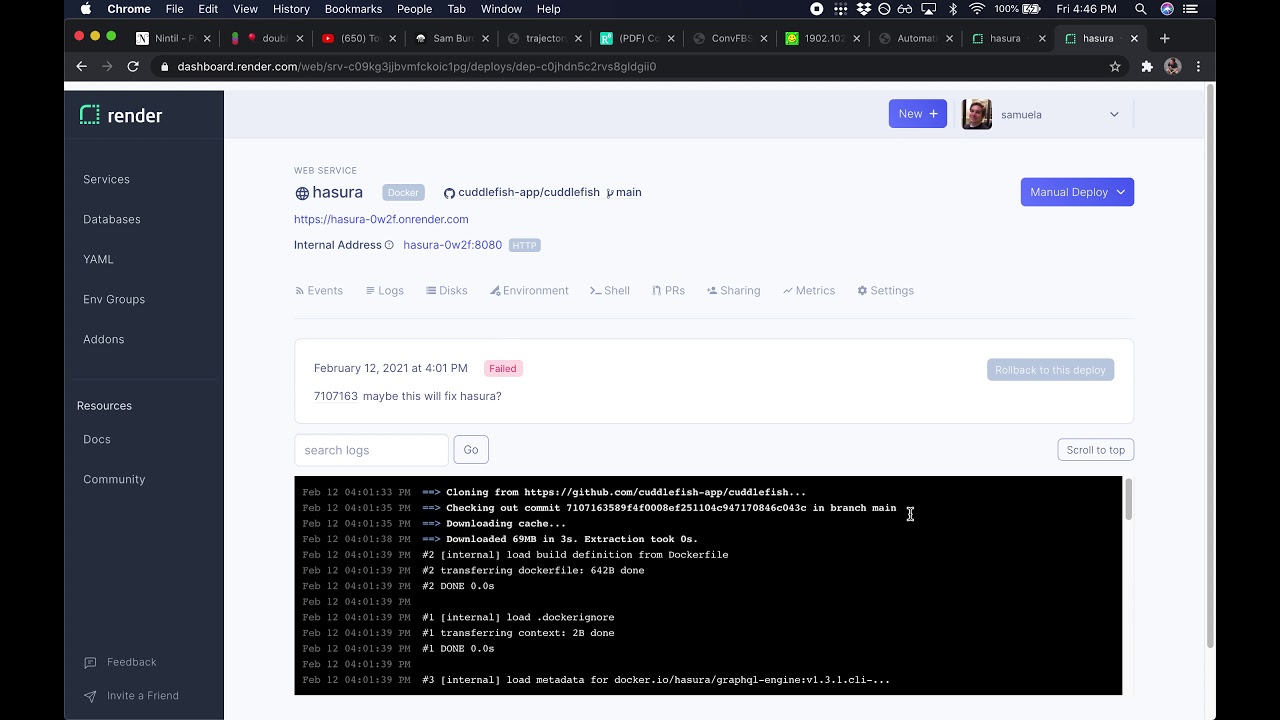 render shows different logs for the exact same deployment
