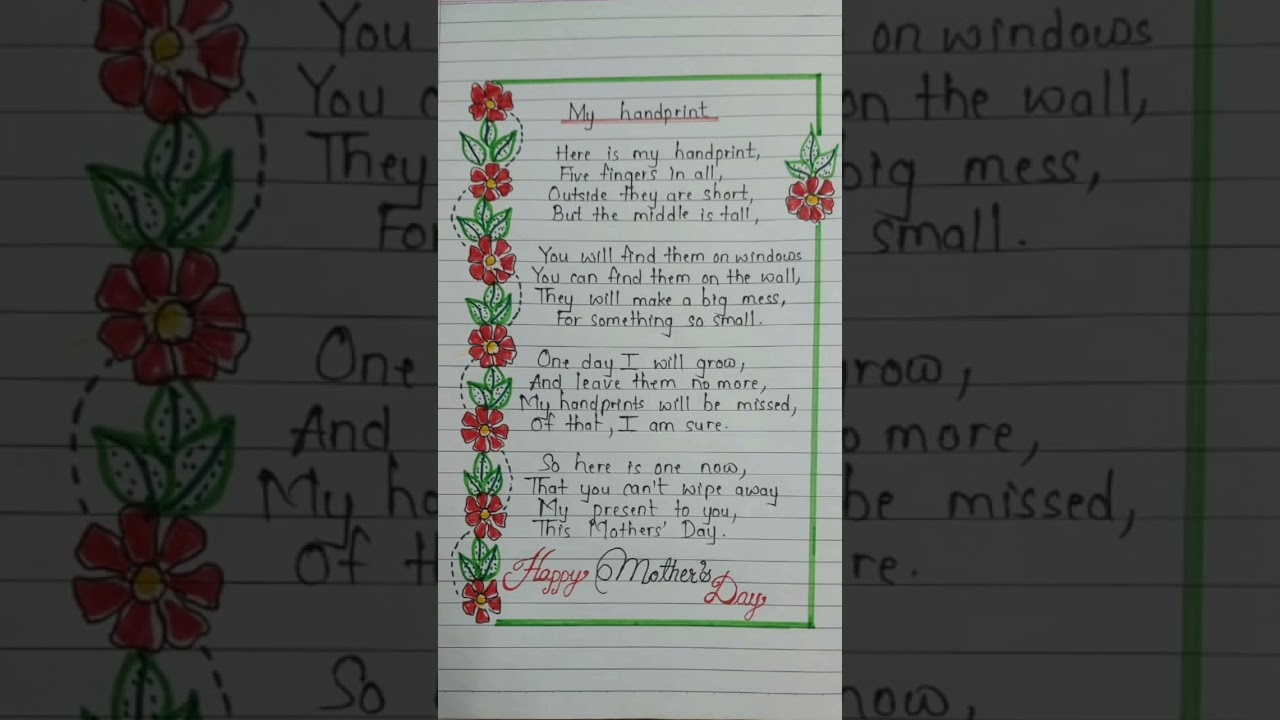 Poem on mothers day | Happy Mothers day | Mother's day quotes | My handprint poem #mothersday #viral
