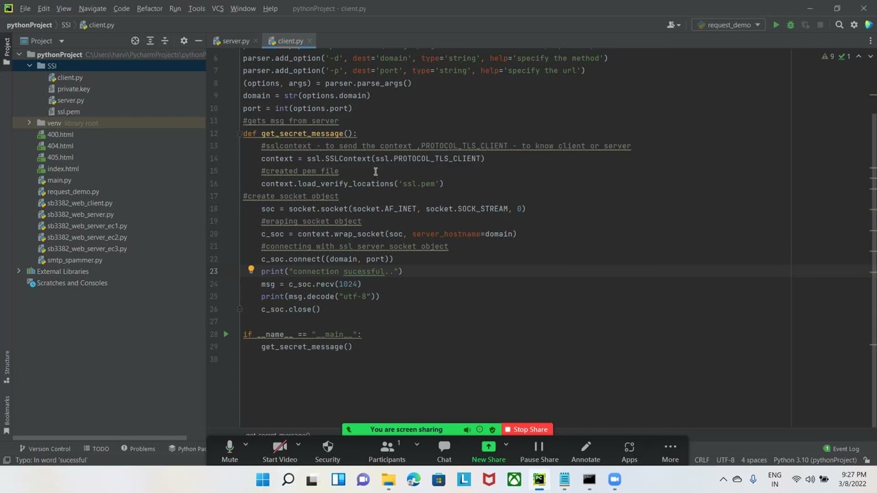 securing the basic web server using the Python SSL