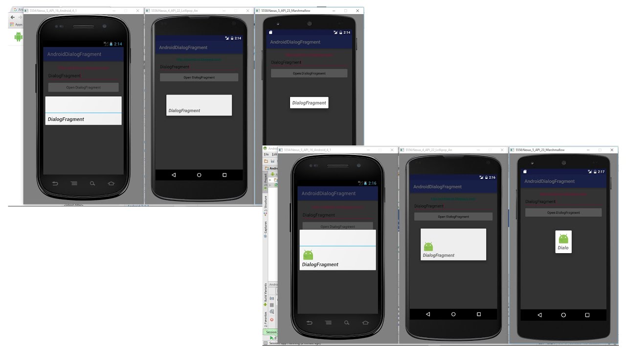 Android DialogFragment example, something wrong on Android 6 Marshmallow (emulator)