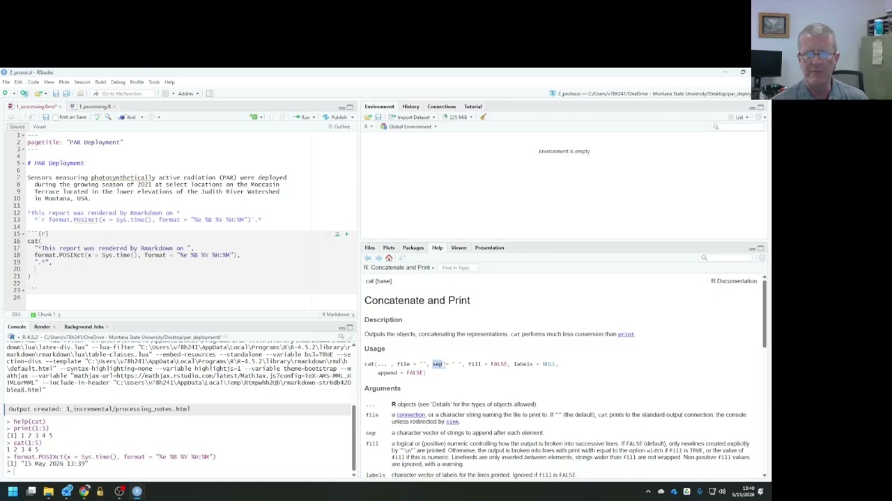 Embedding multiple lines of R code as a chunk with markdown code in an Rmarkdown file