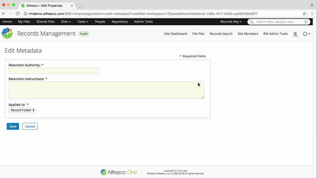 Alfresco Governance Services 2.6 - Create a retention schedule