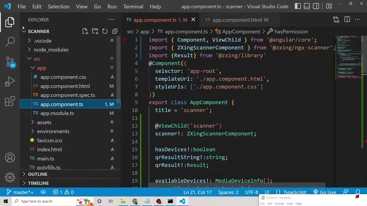 Angular 13 QR Code Scanner Using Webcam and Display Info in Browser Using ngx-scanner-qrcode in TS