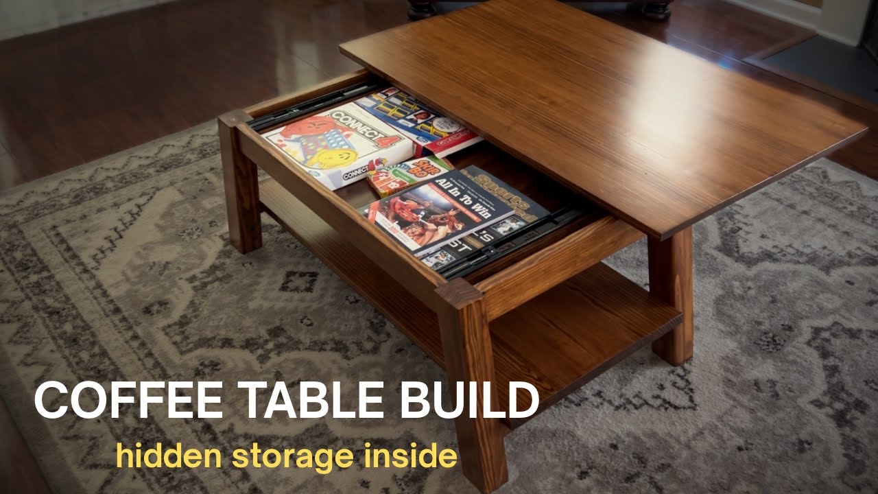 Satisfying Coffee Table Build with Hidden Storage (No Talking)