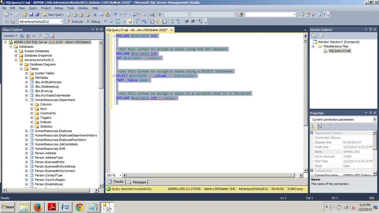 SQL Server Tutorial 35: Using Variables in T-SQL.