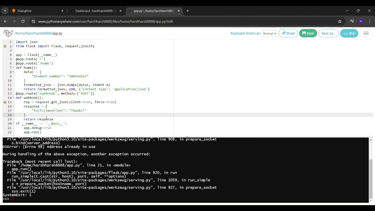 DialogFlow ChatBot | Web API integration | Python and Flask
