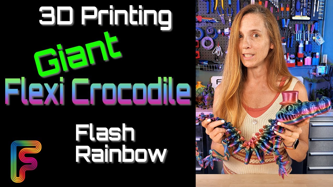 3D Printed Rainbow Skeleton Crocodile with Top Hat!