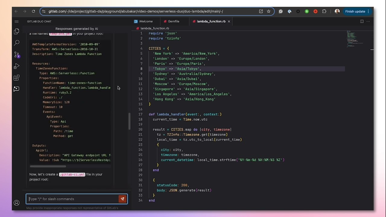 Deploying AWS Lambda function using AWS Cloud formation with help from GitLab Duo