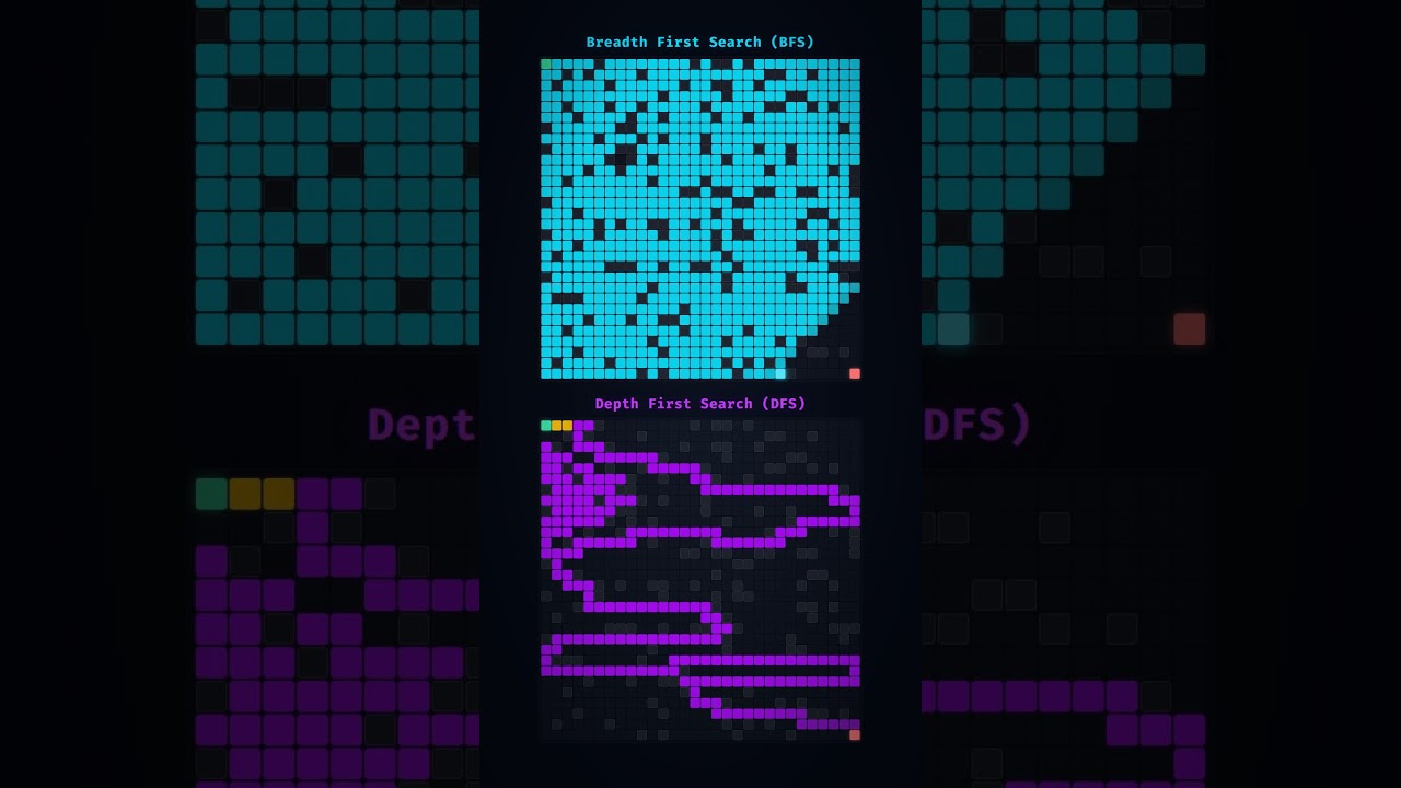 BFS Explores Wide, DFS Goes Deep #algorithms #shorts