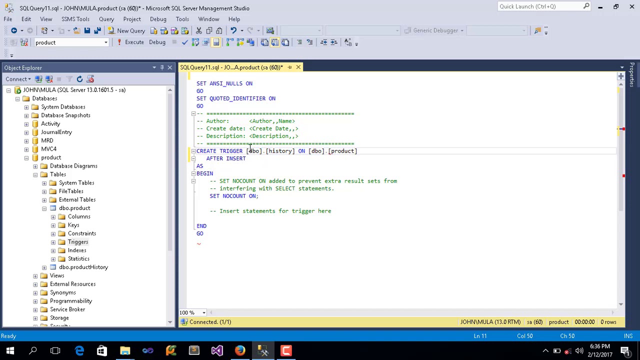 How to Create Insert Trigger Using SQL Server database