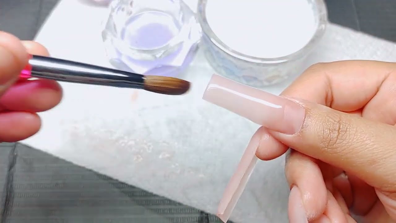 WATCH ME WORK/ ACRYLIC APPLICATION WITH NON DOMINANT HAND/ NAIL TUTORIAL FOR BEGINNERS