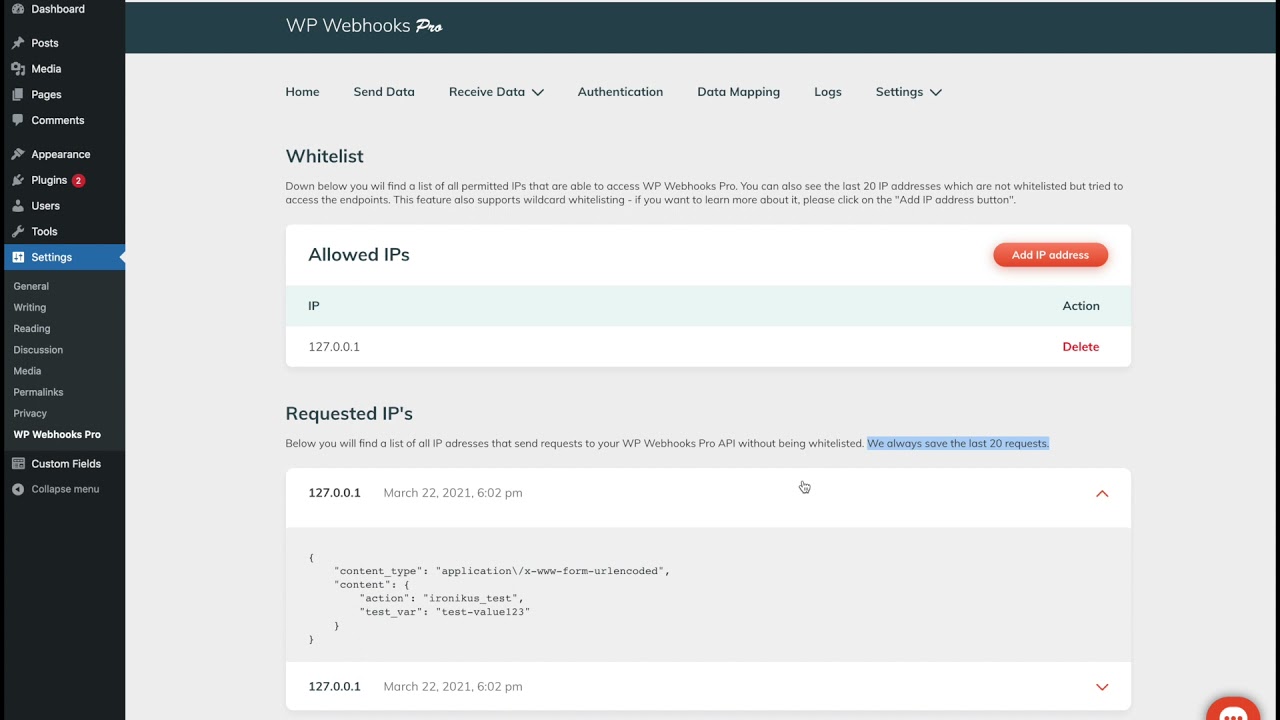 [EXPLAINED] WP Webhooks Pro - Whitelist tab