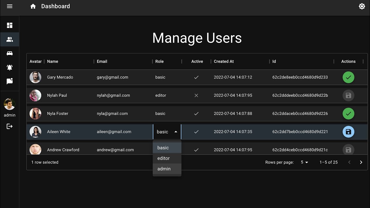 MUI Responsive Data Grid Table, sort, edit, search, filter, React Advanced component to manage users
