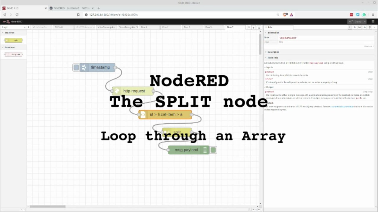 NodeRED Tutorial - Iterate an Array with the SPLIT Node