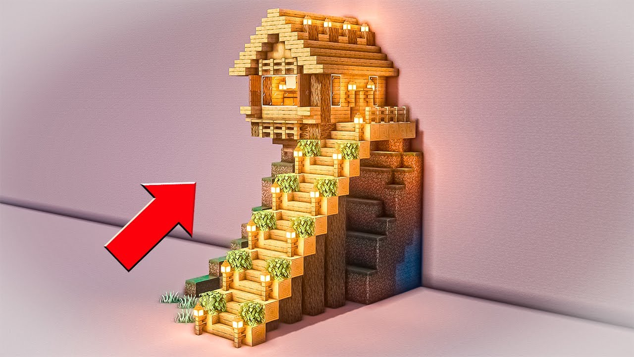 Minecraft tutorial: How to build a staircase mountain house - Minecraft ...