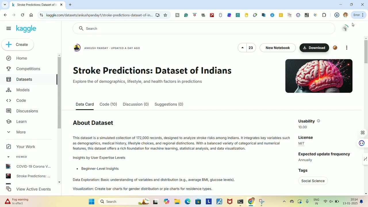 Import dataset(csv file) from kaggle to jupyter notebook