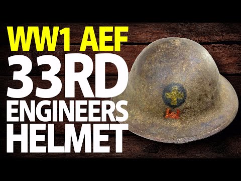 WW1 US AEF 33rd Infantry Division Engineers Patch Painted Brodie Helmet History