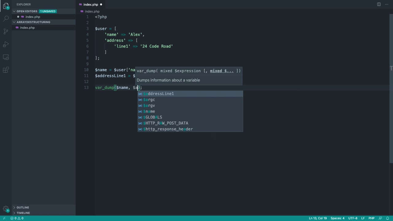 Array Destructuring in PHP: Destructuring nested arrays (6/9)