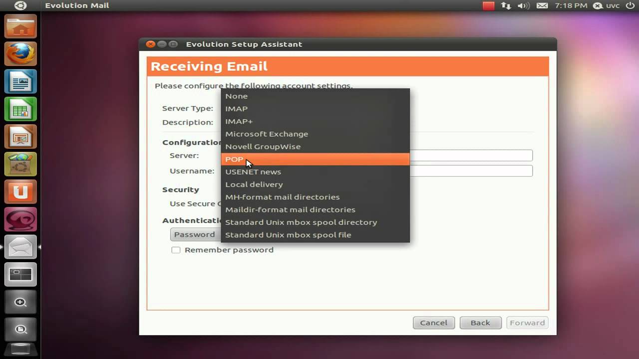 UbuntuVideoCast - configure Evolution Email Client